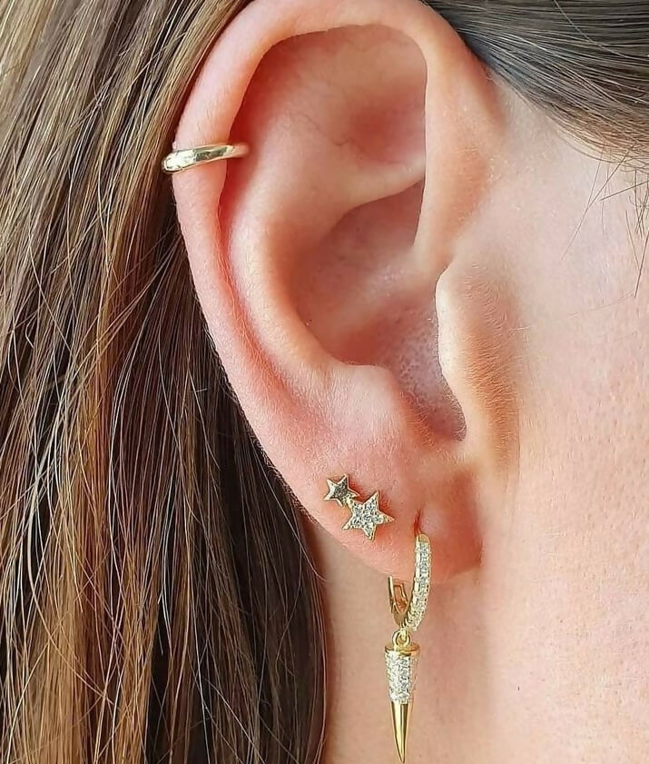Mini Estrellas Dobles Baño Oro Creado En Chile