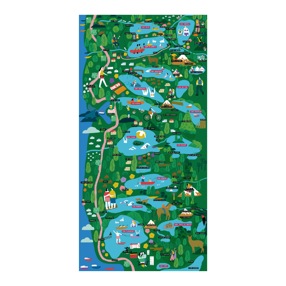 Mapa Ilustrado Ruta de los Lagos – Creado en Chile