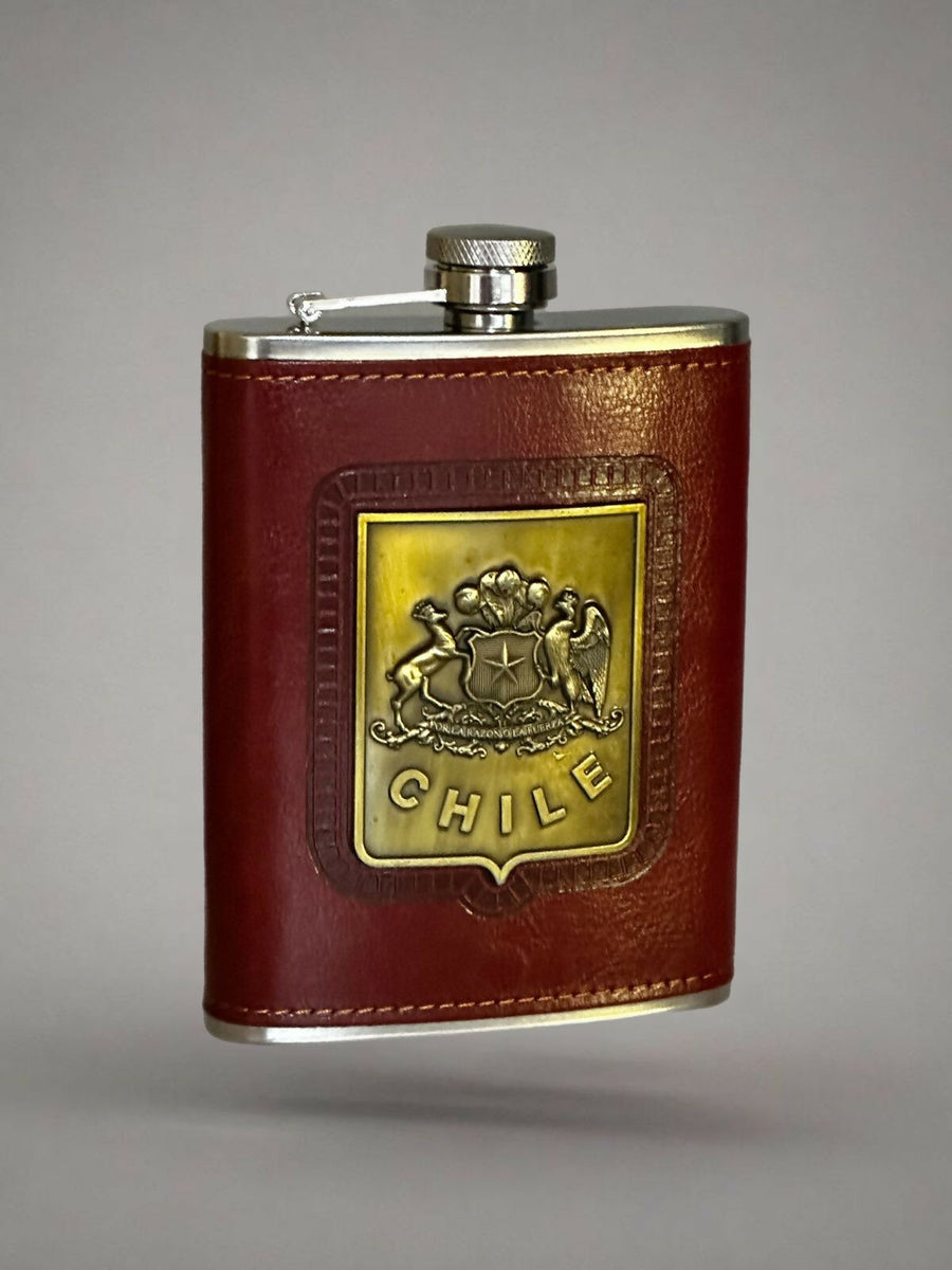 Petaca de acero inoxidable 235 ml con escudo de Chile – Creado en Chile